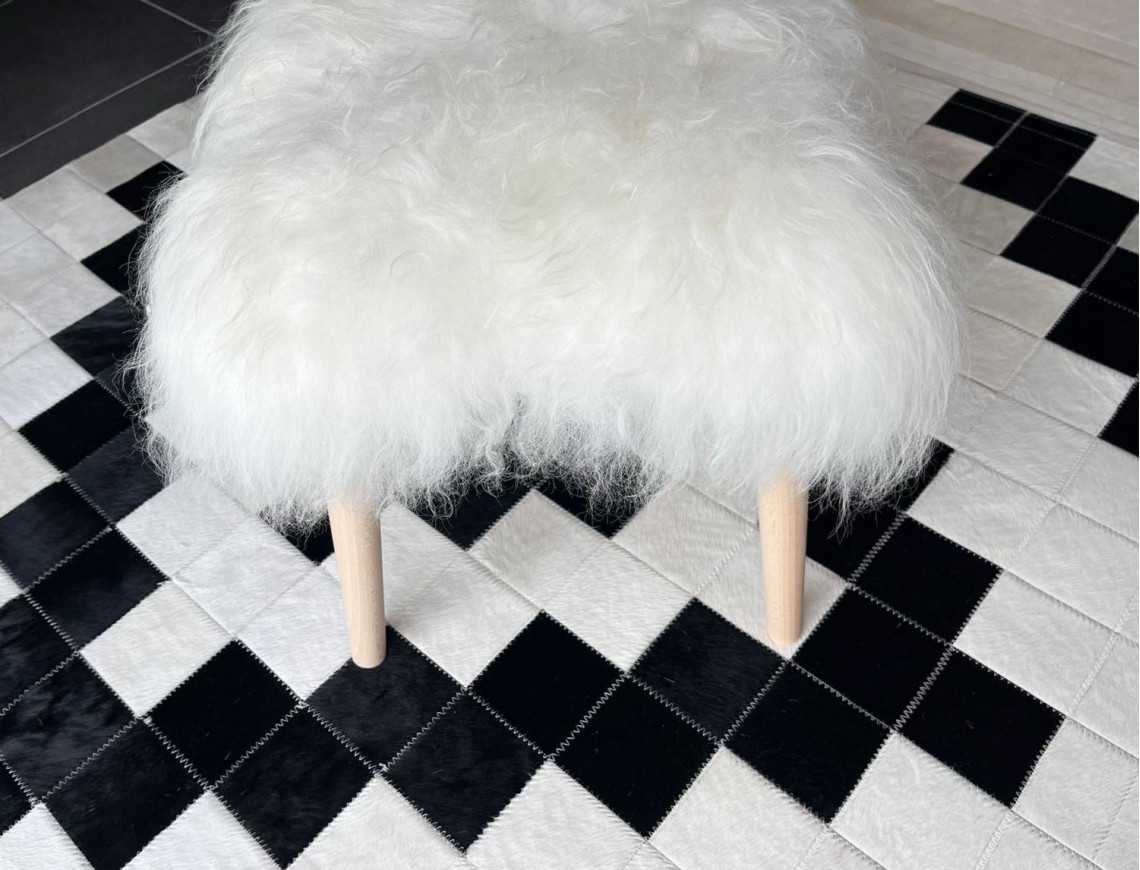 Icelandic Sheep Stool with Wooden Legs - Natural Comfort